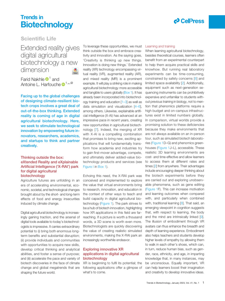 Extended Reality Gives Digital Agricultural Biotechnol 2023 Trends in Biotec | PDF | Virtual ...