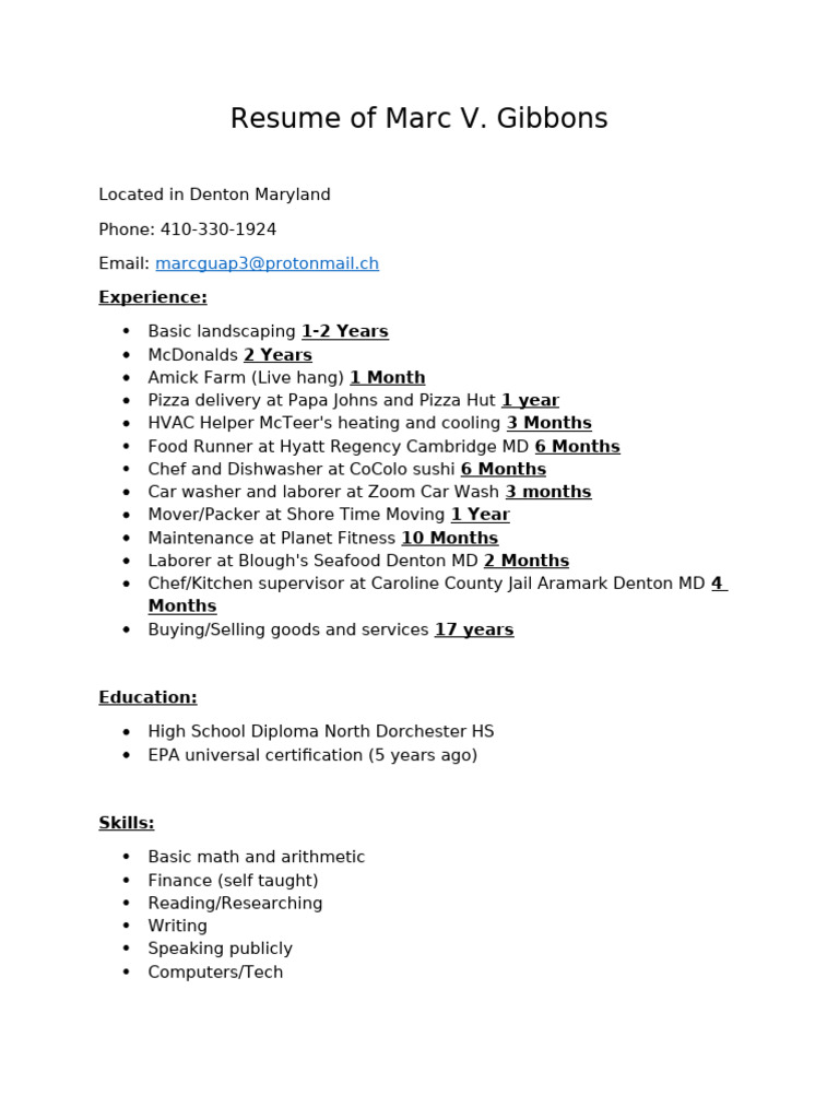 Resume of Marc V | PDF