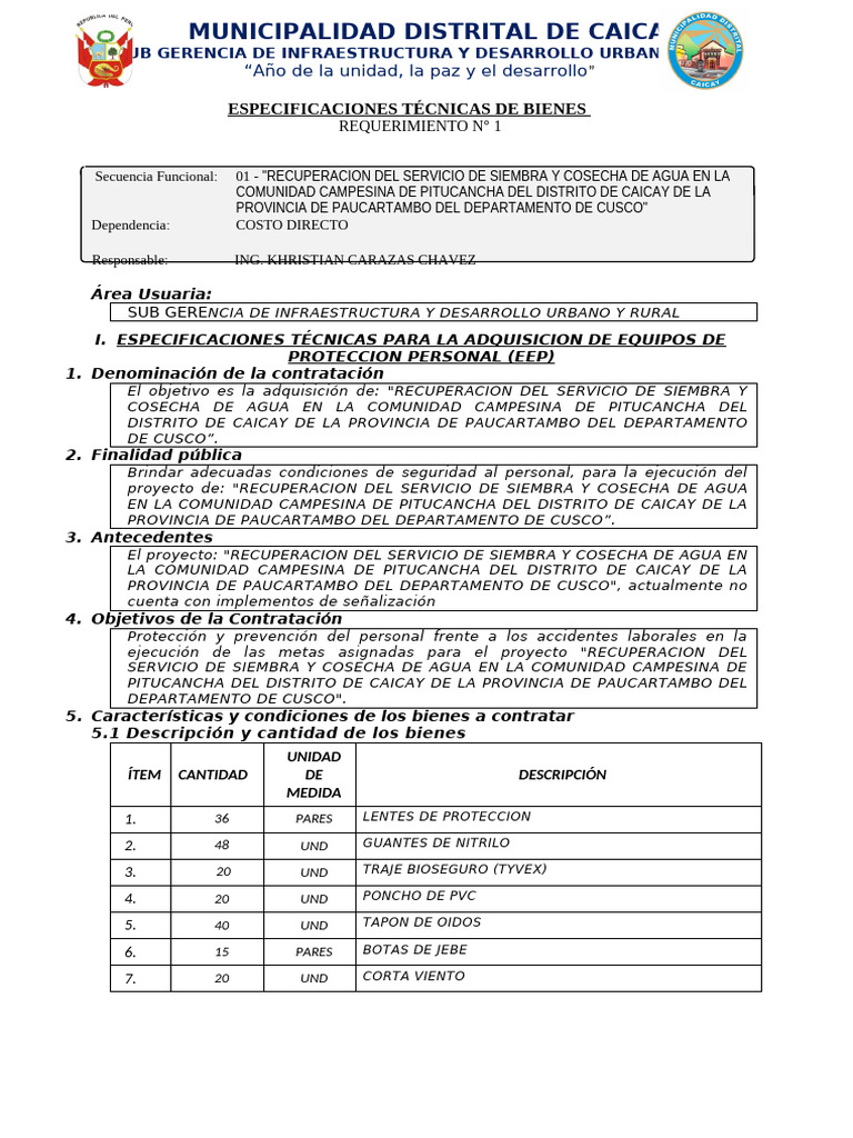 Requerimiento de Epps Caicay Pitucancha | PDF