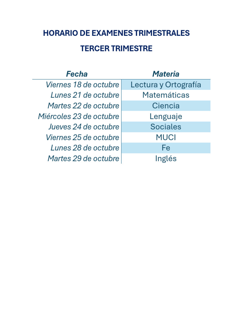 Horario de Examenes Trimestrales, Iiit | PDF