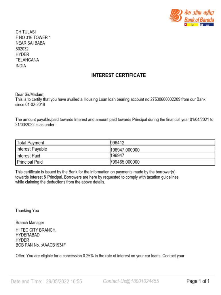 Interest Certificate | PDF | Finance & Money Management | Law