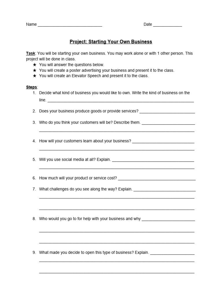 Starting Your Own Business Project | PDF | Language Arts & Discipline