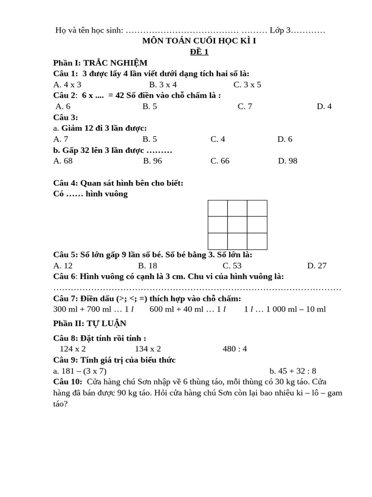Ôn Toán+tv Hki | PDF