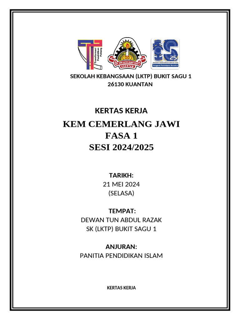 Kertas Kem Cemerlang Jawi Fasa 1 20242025 | PDF
