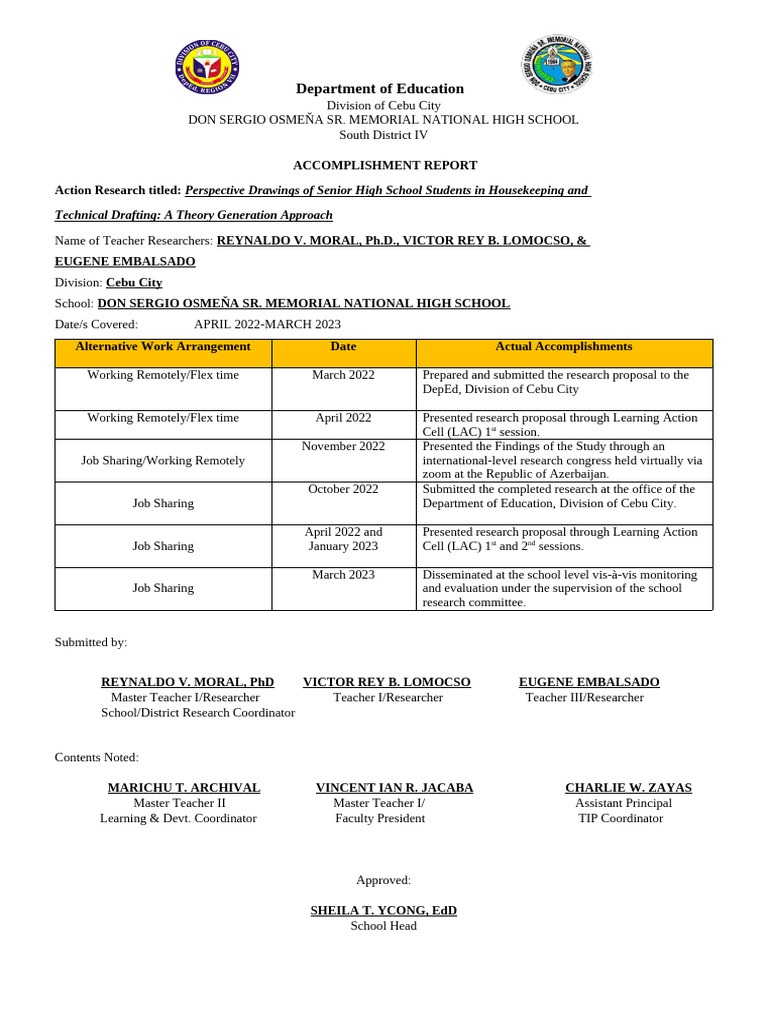 Accomplishment Report TVL Page 1 | PDF