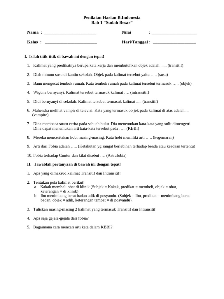 PH MTK Bab 1 B.Indonesia | PDF | Seni & Disiplin Bahasa