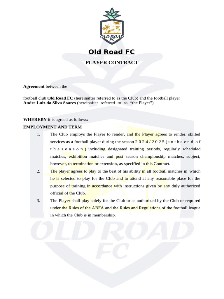 Old Road FC Player Contract 2024-2025 | PDF | Justice | Crime & Violence