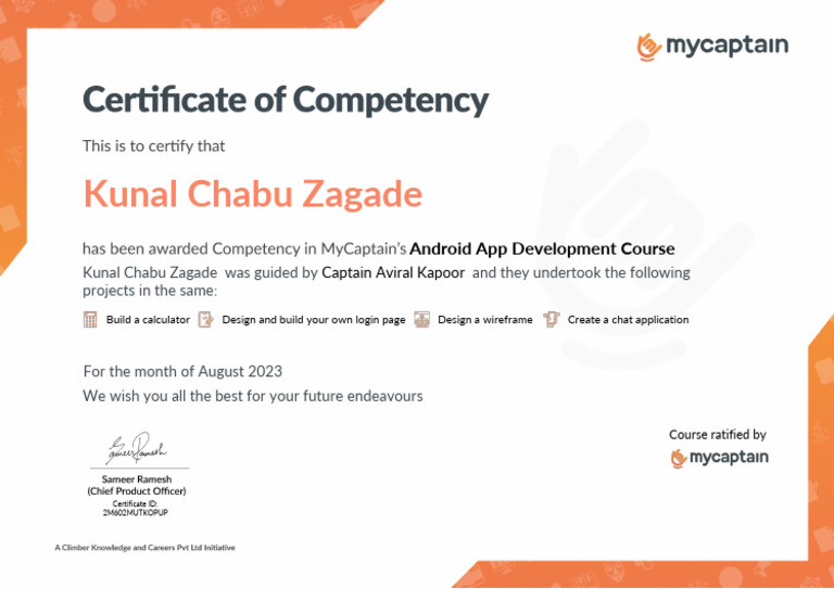 MyCaptain Android App Development Workshop Certificate | PDF ...