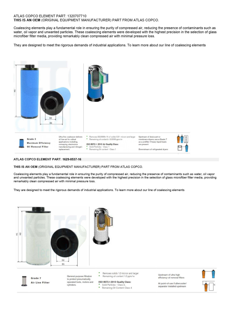 FILTROS DE LINEA PARA ATLAS COPCO | PDF