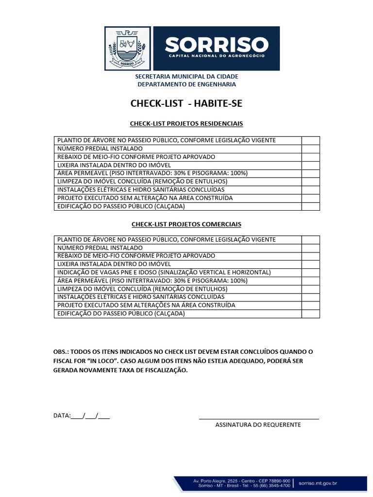 Check-list para Habite-se Residencial e Comercial | PDF