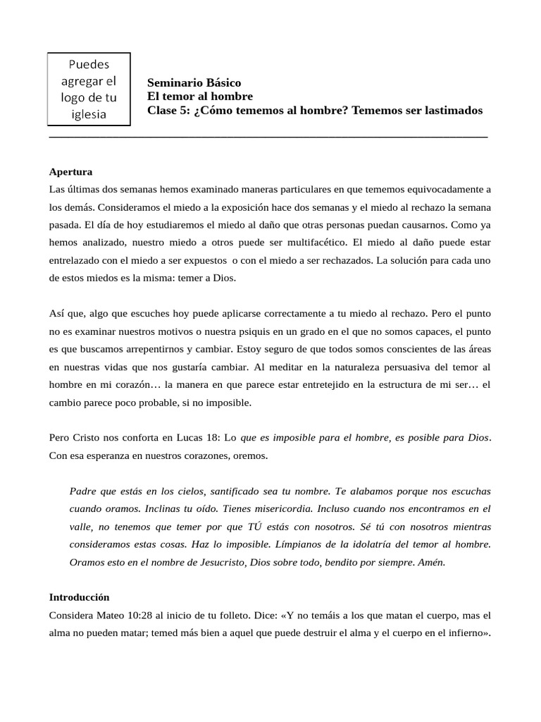 Temor al Daño: Clase 5 del Seminario | PDF | Temor | Pecado