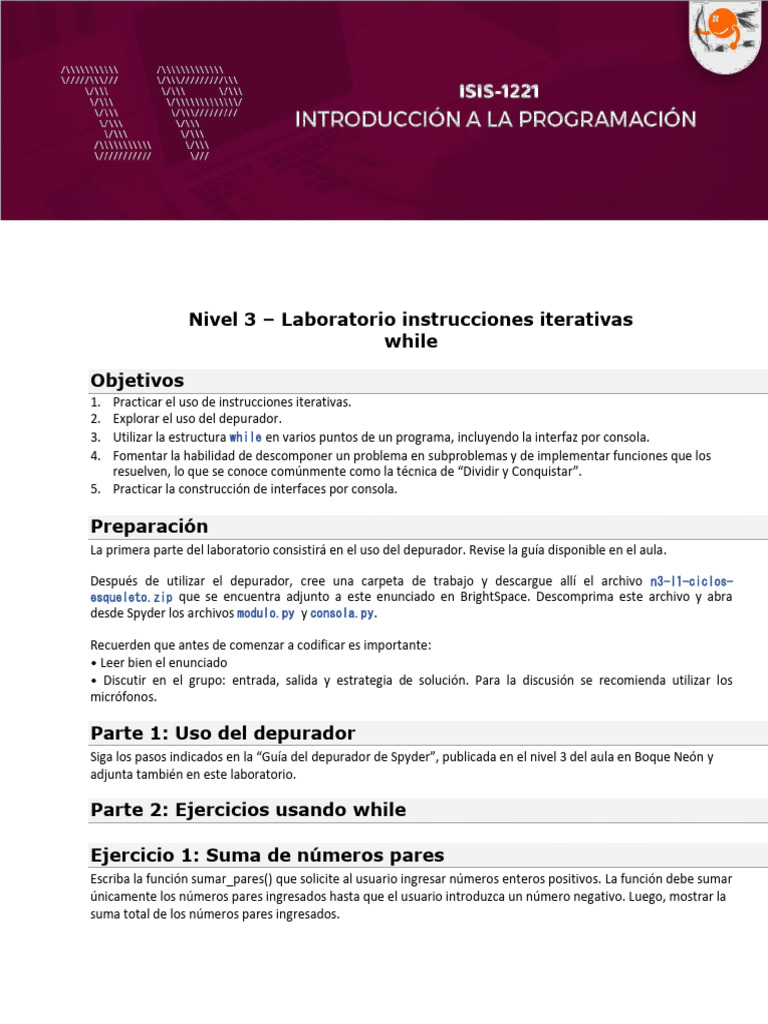 Nivel 3 Laboratorio Instrucciones Iterativas While Objetivos | PDF | Función (Matemáticas ...