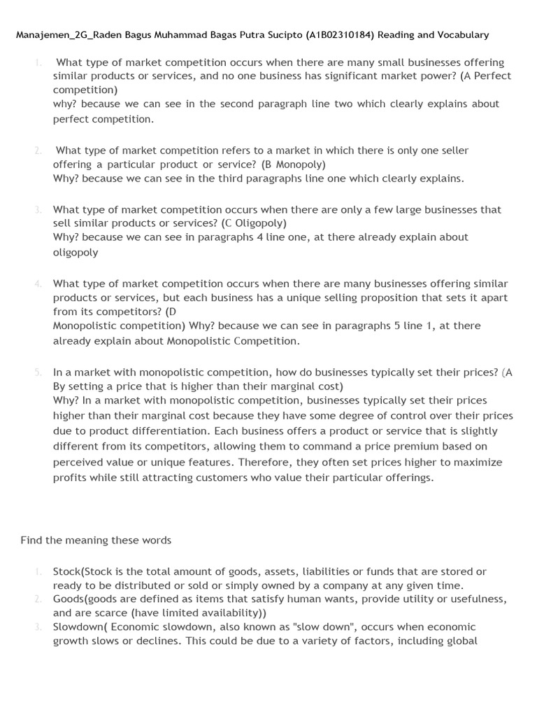 Tugas Bing Reading and Vocabulary | PDF | Recession | Monopoly