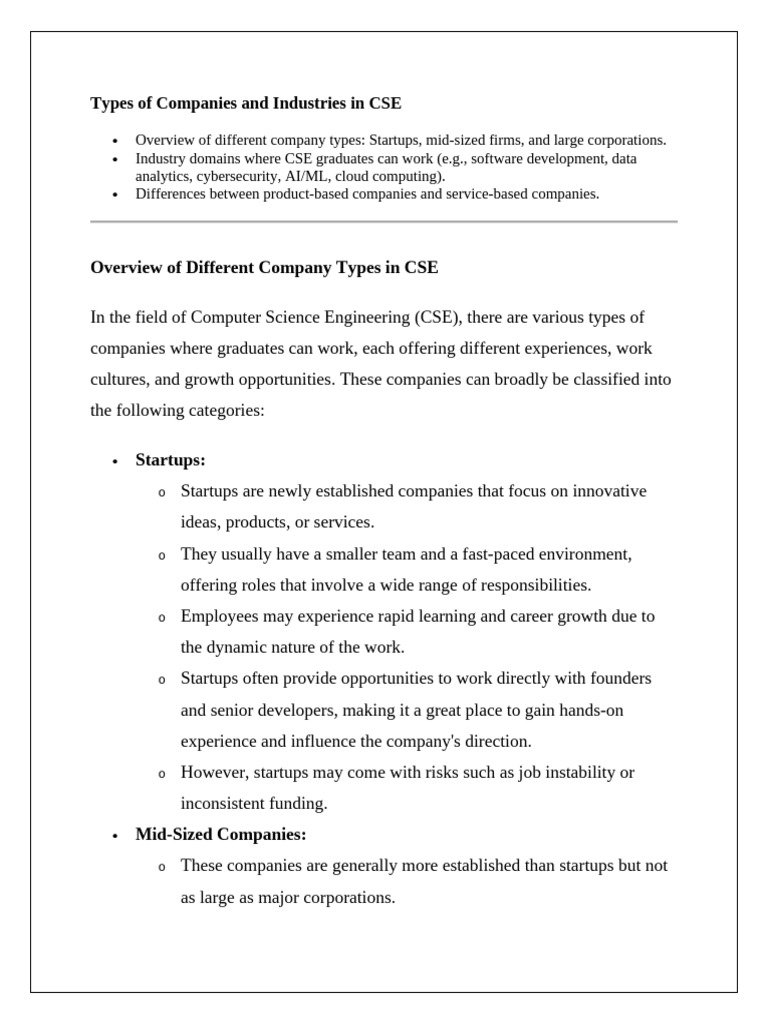 Types of Companies and Industries in CSE | PDF | Internet Of Things ...