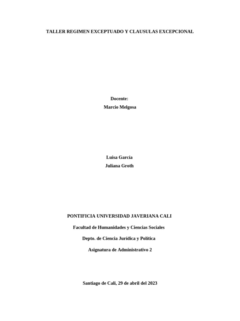Taller Regimen Exceptuado y Clausulas Excepcional | PDF | Estado ...