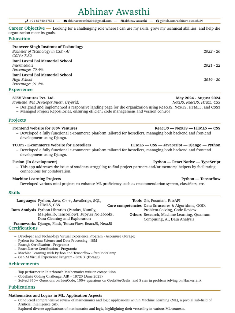 Abhinav Awasthi's Resume | PDF | Artificial Intelligence | Intelligence (AI) & Semantics