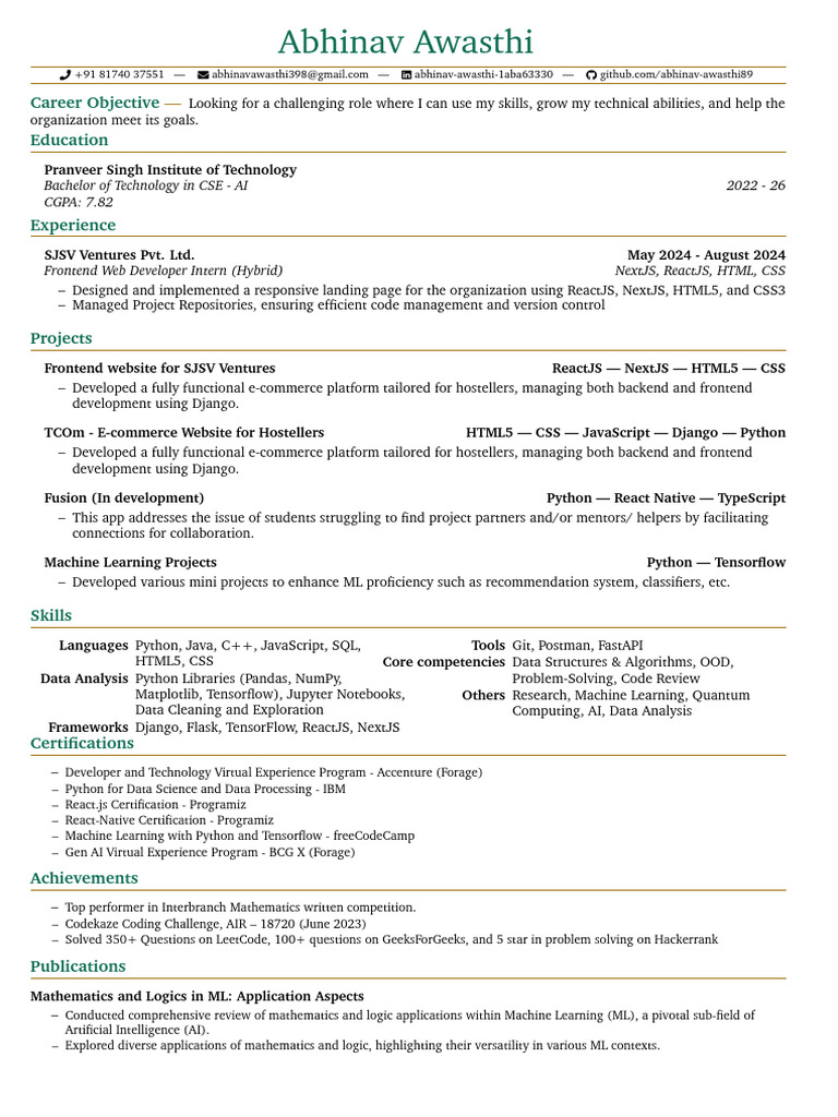 Abhinav_Resume (2) | PDF | Python (Programming Language) | Artificial Intelligence