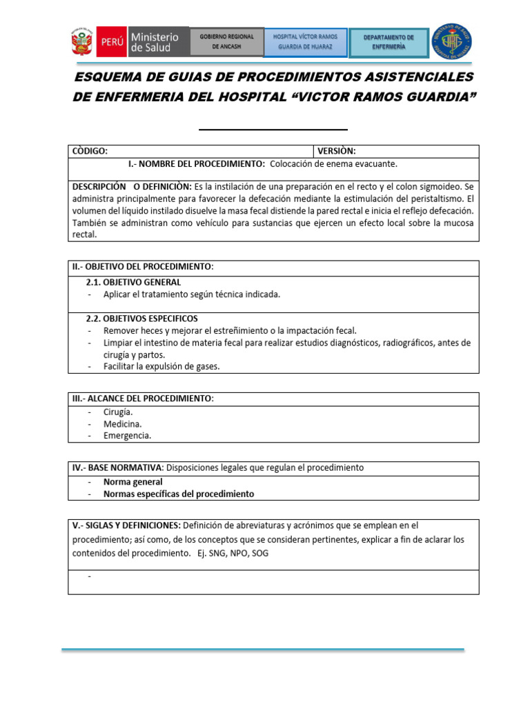 ESQUEMA DE GUIAS DE PROCEDIMIENTOS 2 (1)-1 | PDF | Estreñimiento ...