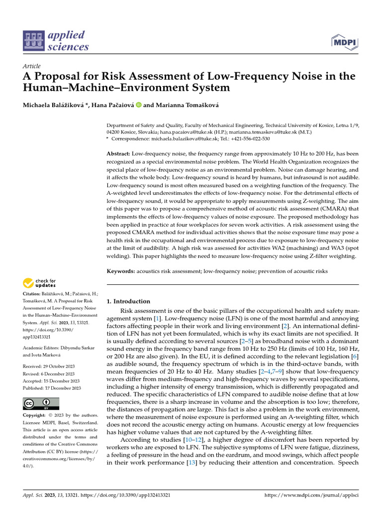 A Proposal For Risk Assessment of Low-Frequency Noise in The | PDF | Noise | Risk