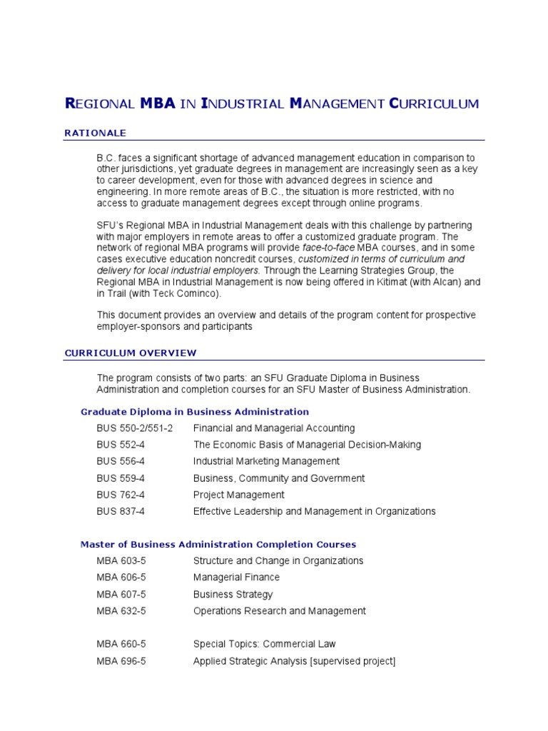 Regional Mba Curriculum | PDF | Master Of Business Administration ...