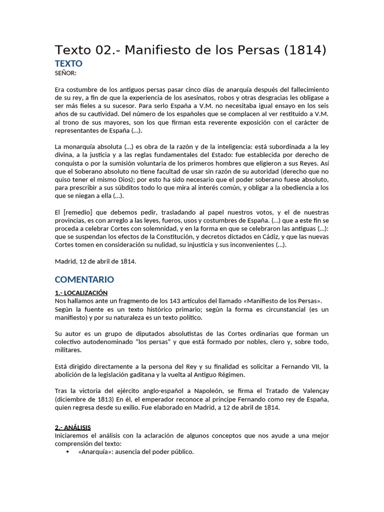 Texto 02. - Manifiesto de Los Persas Nuevo | PDF | Historia