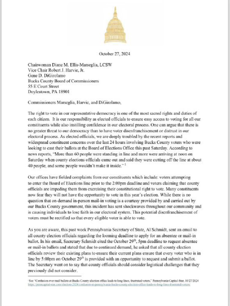 10-28-2024 - Pennsylvania State Letter Re Ballot and Voting Access | PDF
