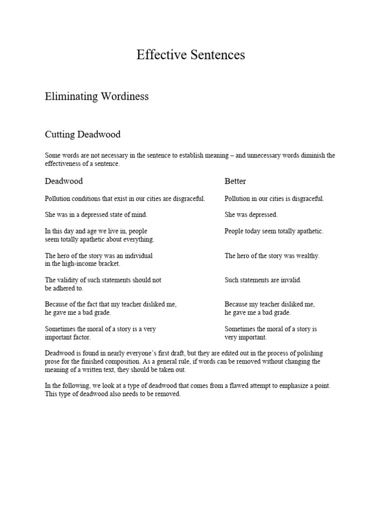 Effective Sentences - Eliminating Wordiness | PDF | Sentence ...