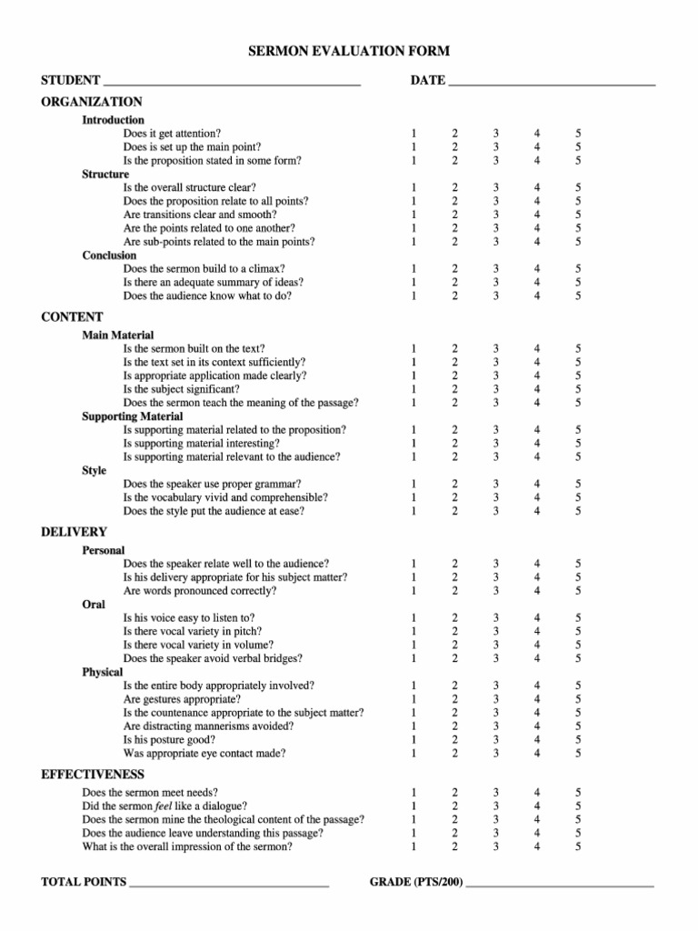 Sermon-Evaluation-Form | PDF | Cognitive Science | Linguistics