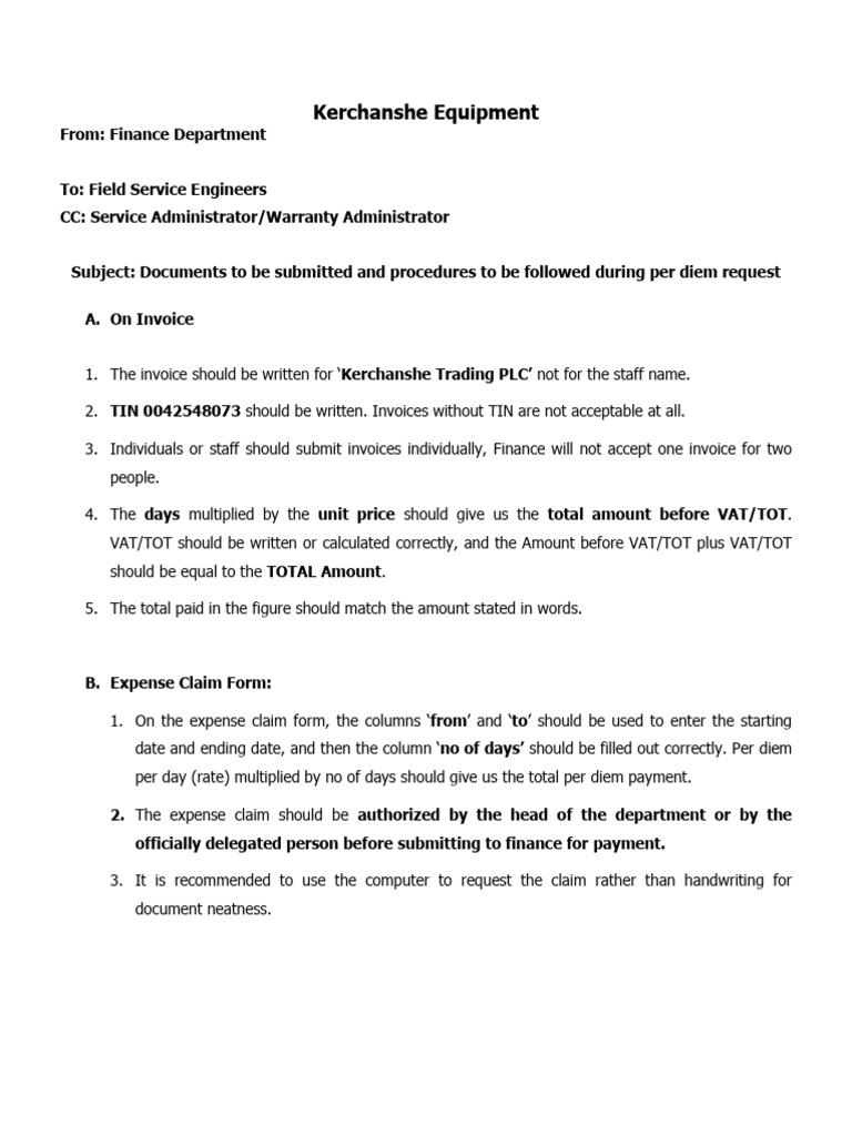 Per Diem Request Procedures | PDF | Business