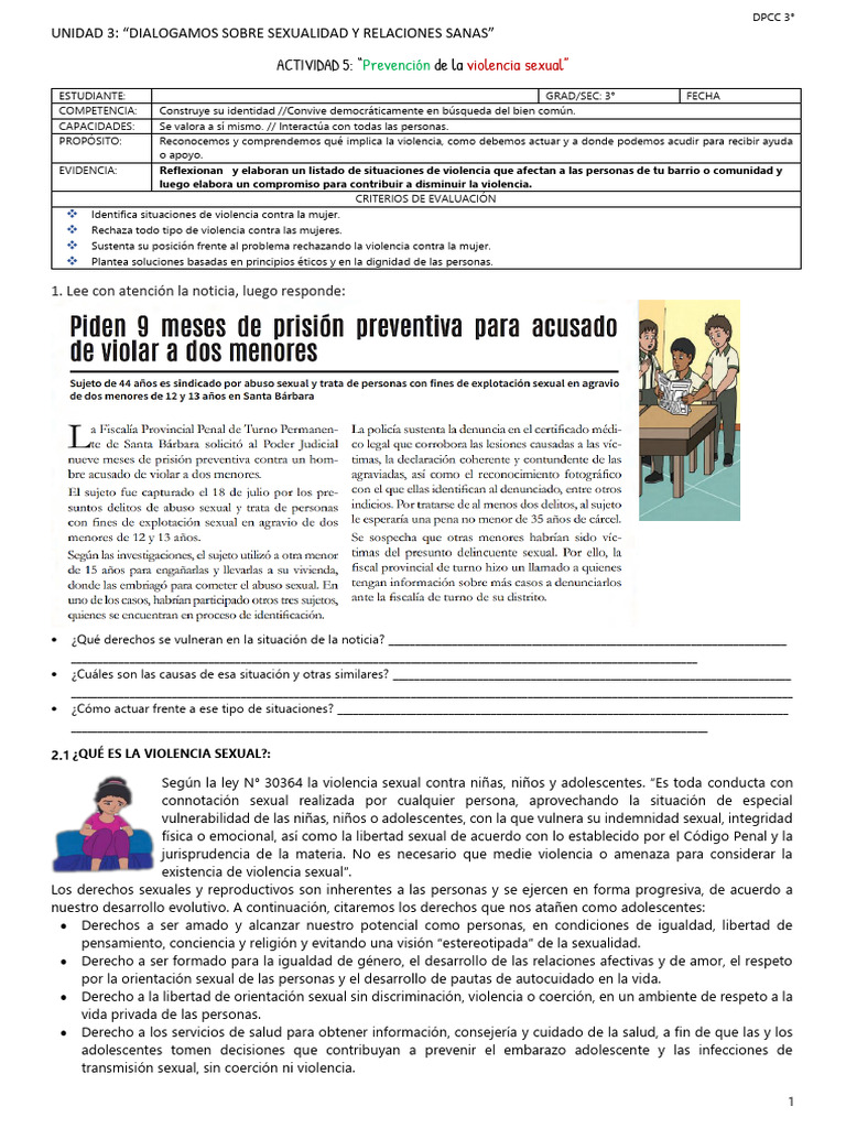 3° DPCC - Actv 5-Unid Iii - 2024 | PDF | La sexualidad humana | Abuso sexual