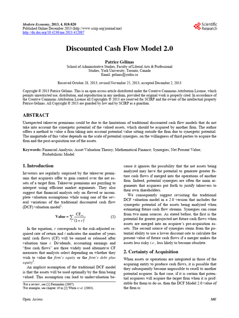 Discounted Cash Flow Model 2.0 | PDF | Discounted Cash Flow | Valuation ...
