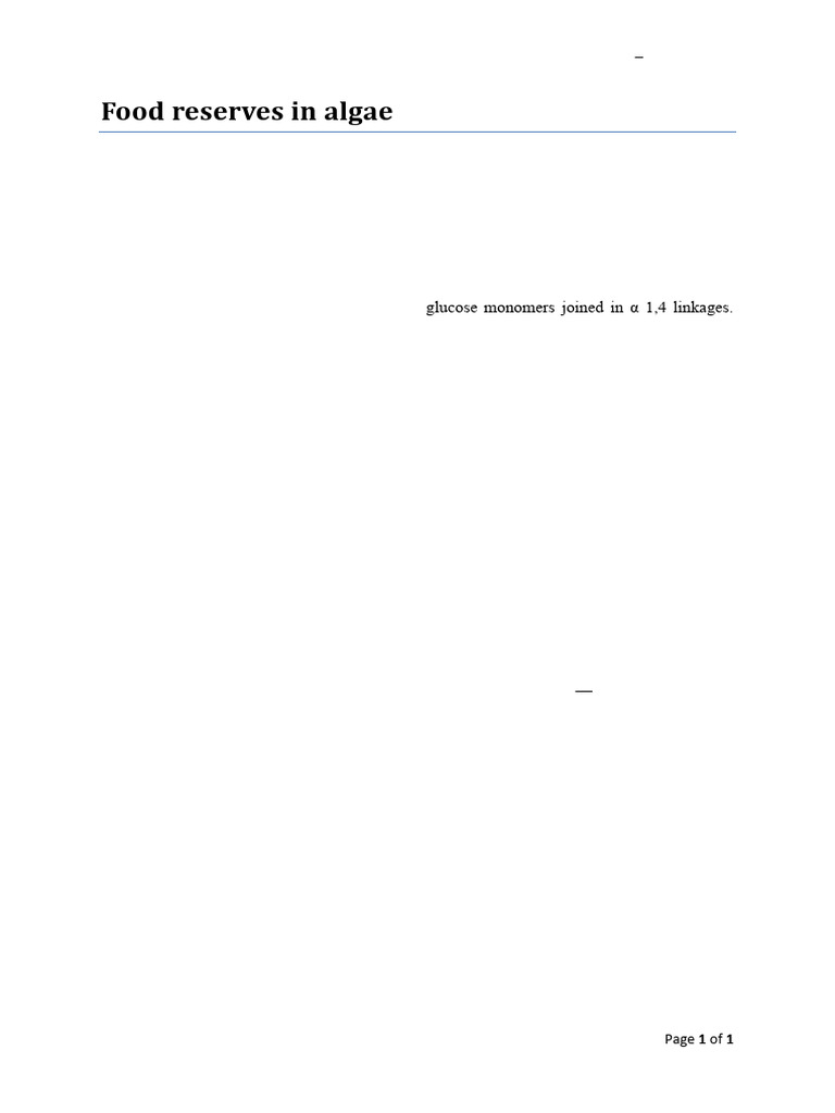 Reserve Food Materials in Algae | PDF | Polysaccharide | Starch