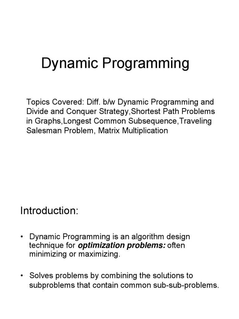 Dynamic Programming Dynamic Programming Mathematical Relations