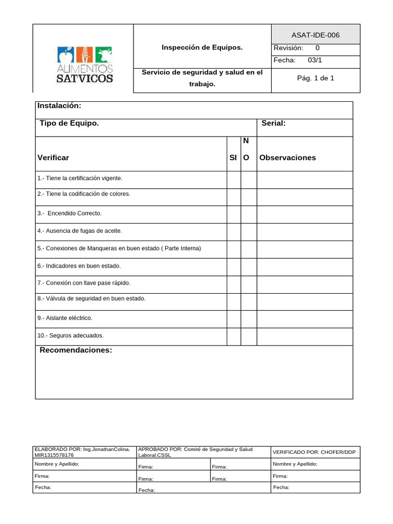 6-ASAT-IDE-006. - INSP. - DE - EQUIPOS Finalizado | PDF