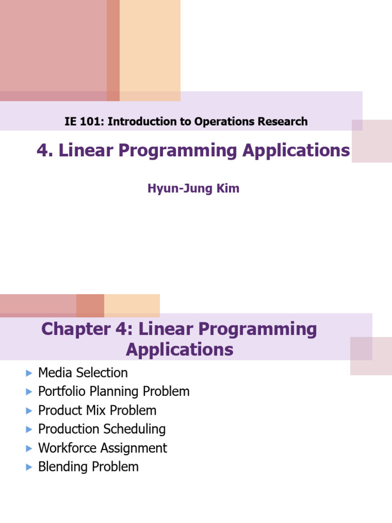 4. LP Applications | PDF | Linear Programming | Scheduling (Production Processes)