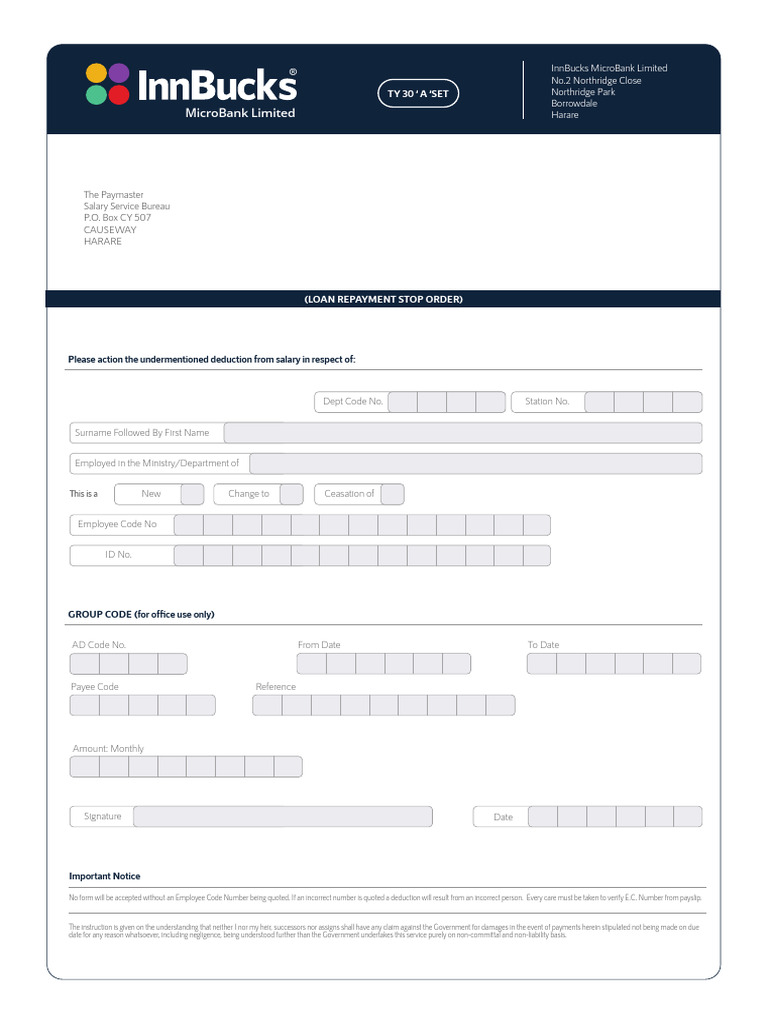 InnBucks Salary Based Loan Apllication Form | PDF | Money | Personal ...