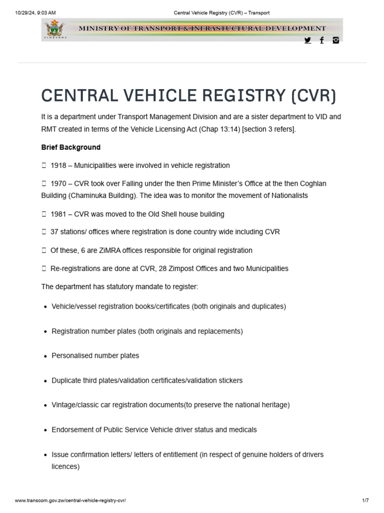 Central Vehicle Registry (CVR) - Transport | PDF | Identity Document ...