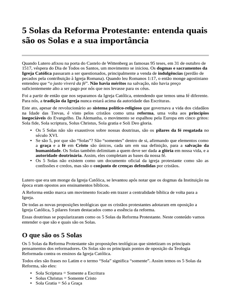 5 Solas da Reforma Protestante Explicadas | PDF | Justificação ...