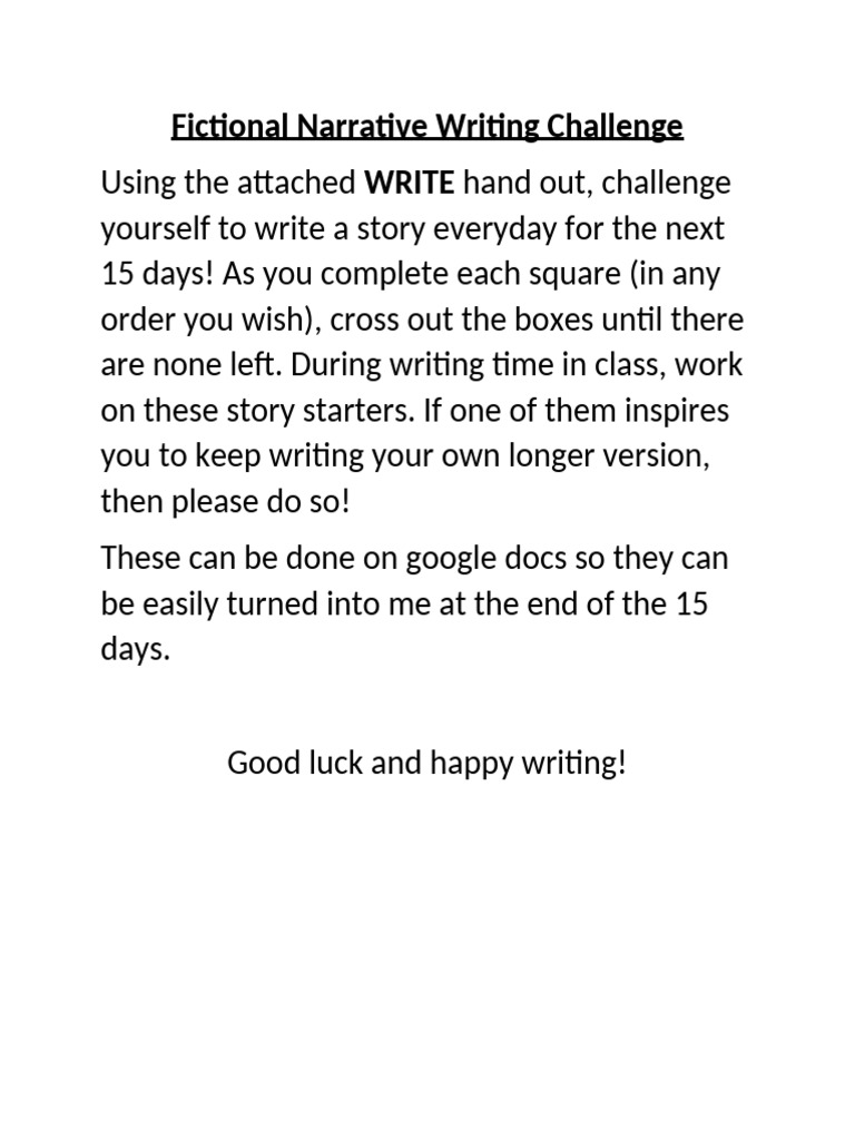 15-Day Fiction Writing Challenge | PDF | Self-Improvement