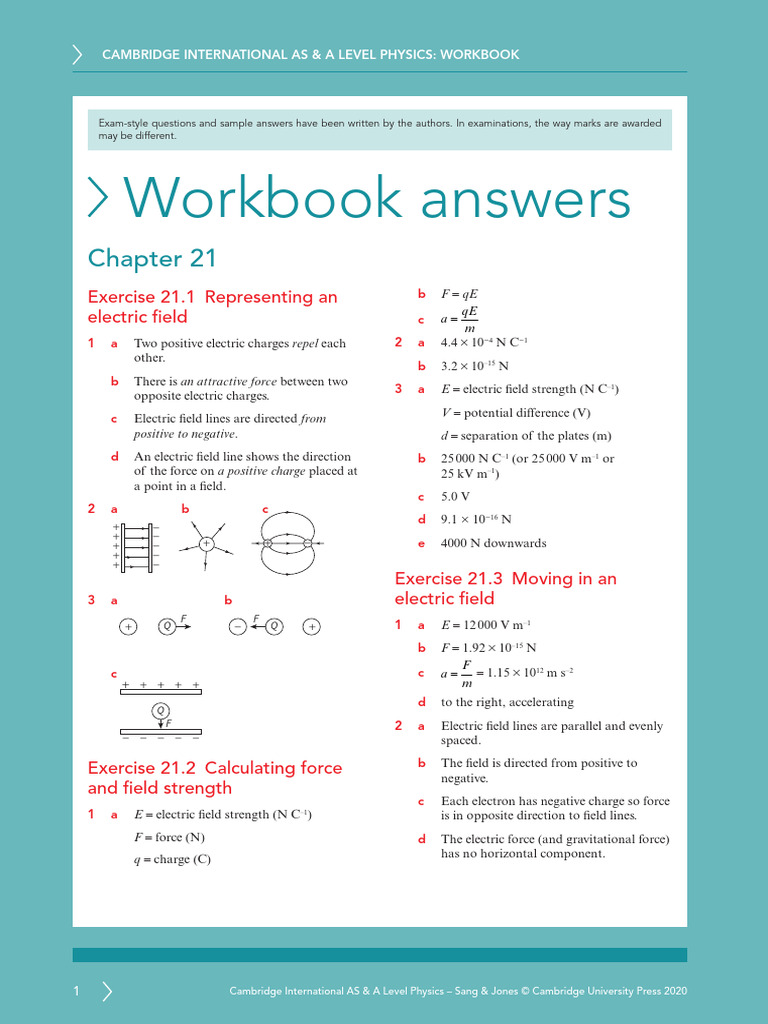 AS & A Level Physics Workbook Answers | PDF | Force | Electric Field