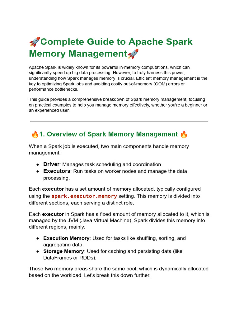 Complete Guide To Spark Memory Management 1726709042 | PDF | Computer Data Storage | Cache ...
