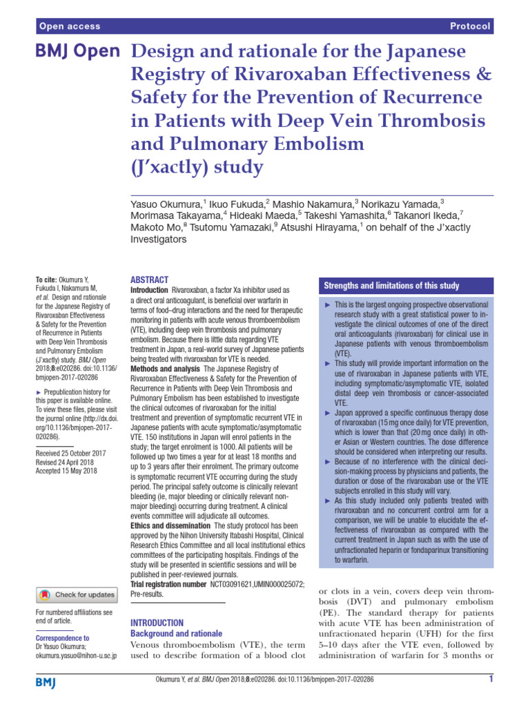 Design and Rationale For The Japanese Registry of Rivaroxaban ...