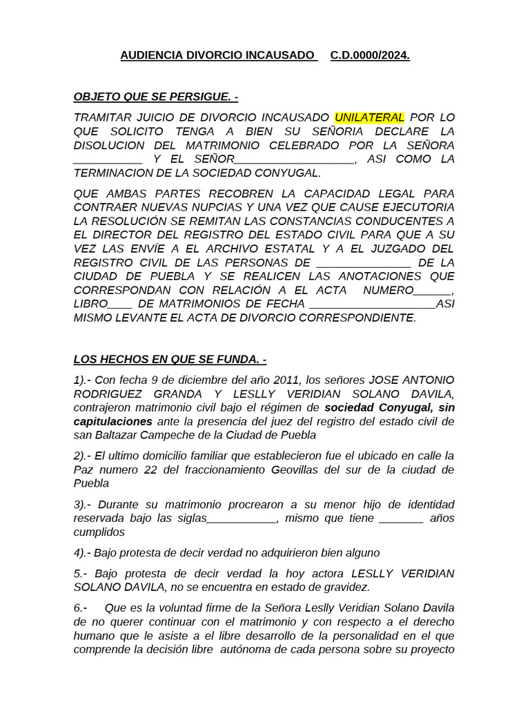 Divorcio Incausado En Puebla 2024 Pdf Divorcio Matrimonio
