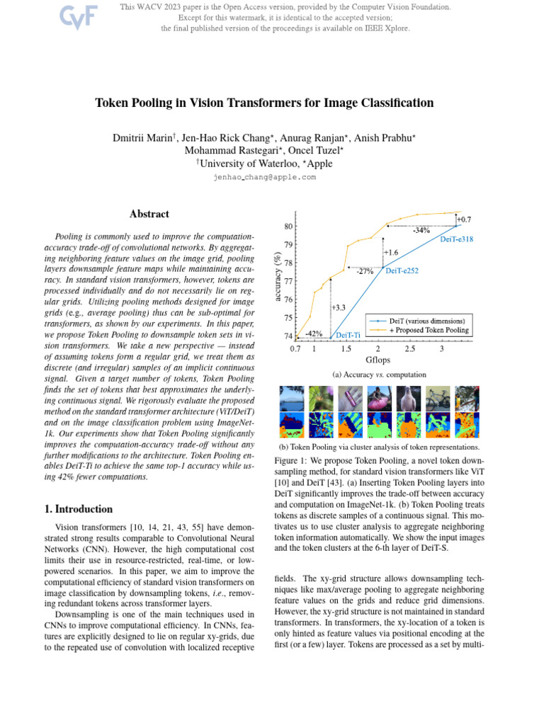 Marin Token Pooling in Vision Transformers For Image Classification WACV 2023 Paper | PDF ...
