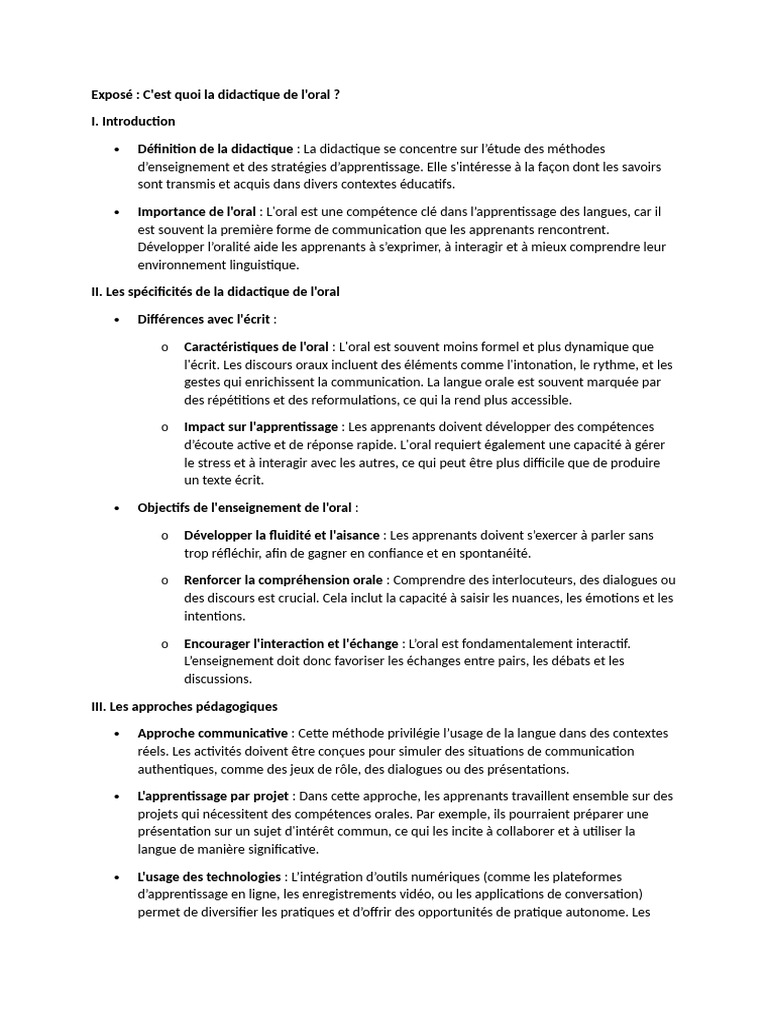 Didactique de l'oral : enjeux et méthodes | PDF | Apprentissage | Pédagogie