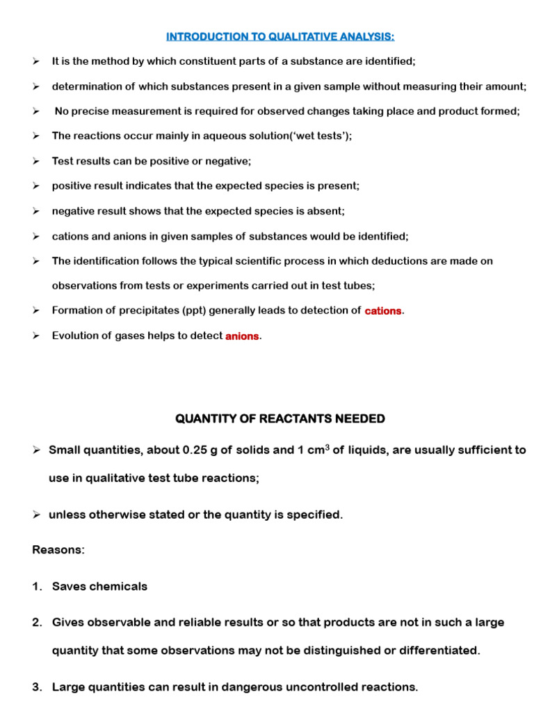 Qualitative Analysis Needed | PDF | Ammonium | Hydroxide