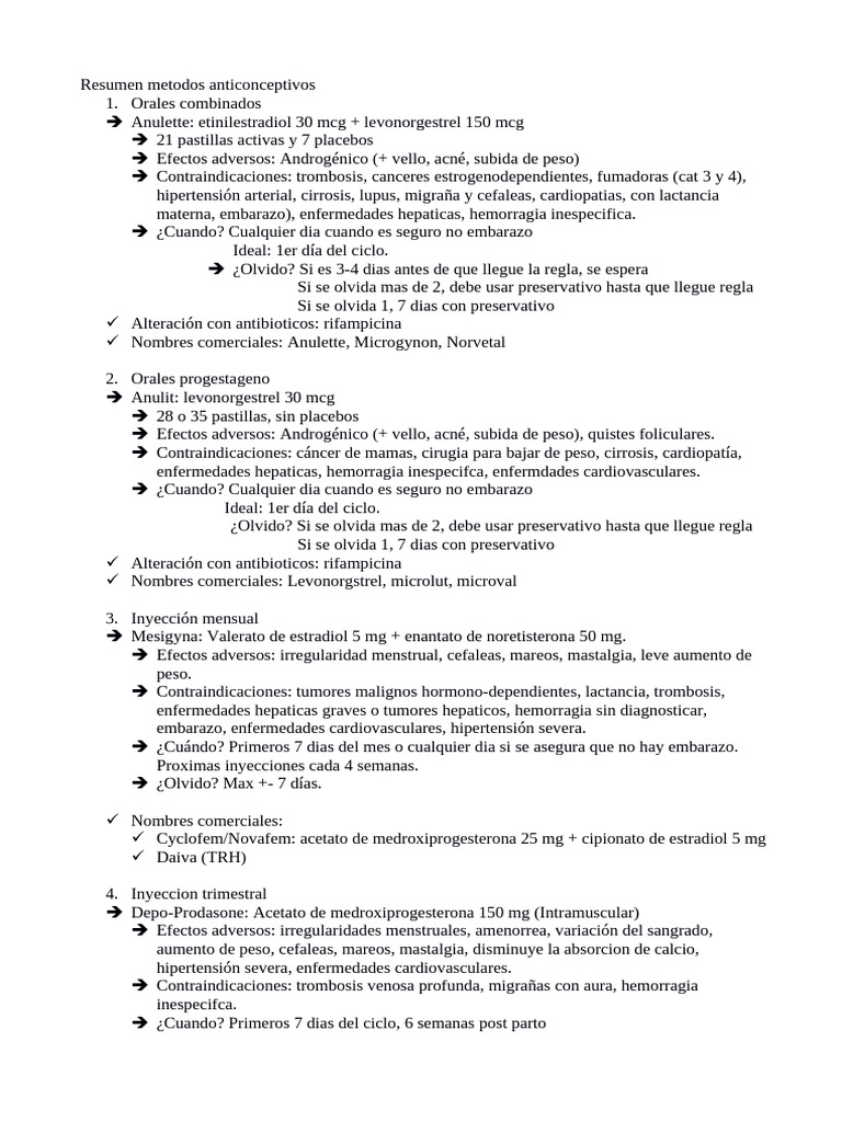 Resumen Anticonceptivos APS | PDF | El embarazo | Menstruación