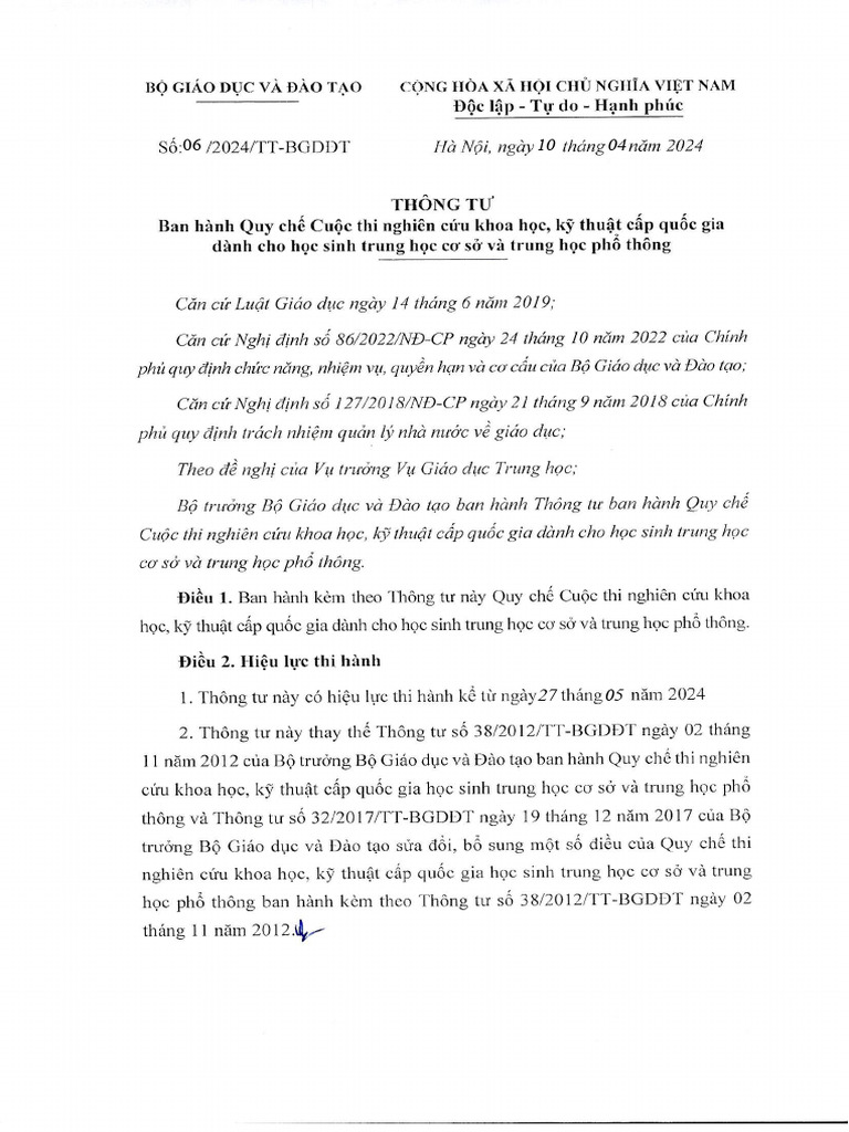 TT06-BGDĐT - Cu C Thi KHKT | PDF