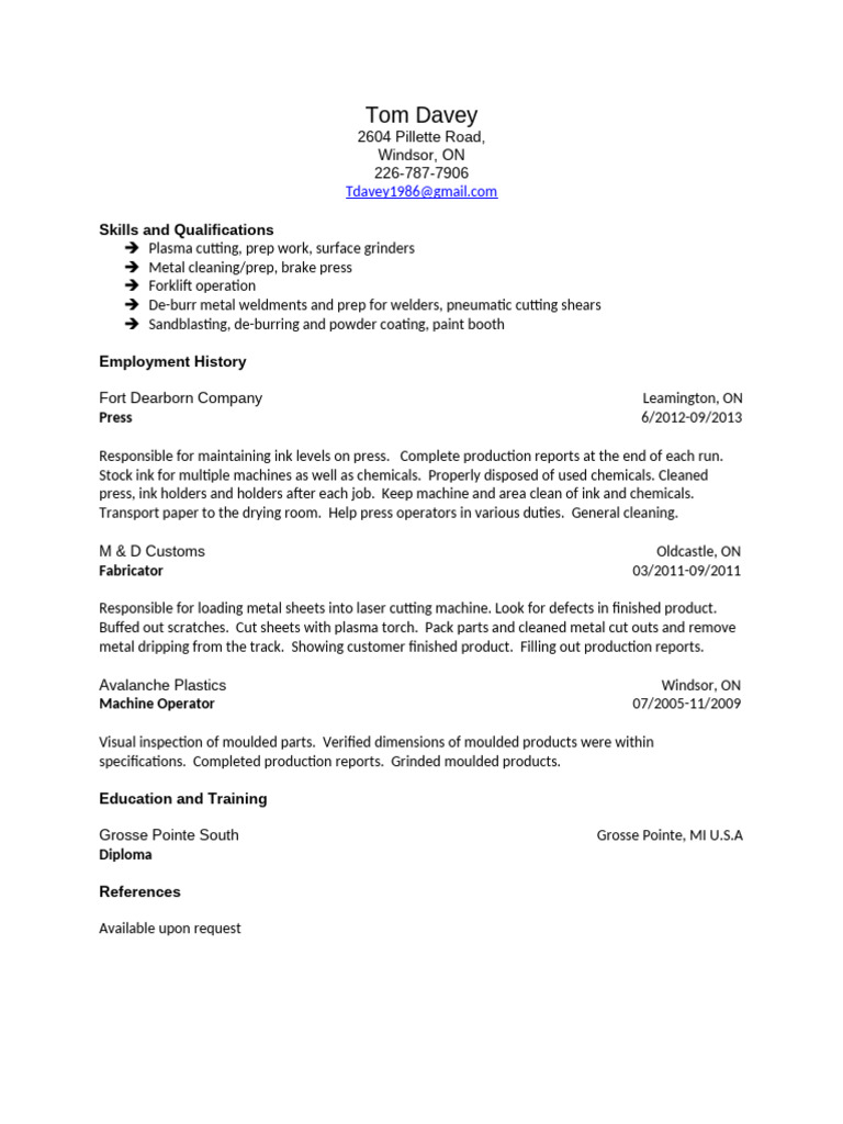 Davey Plastics Inc. Employee Profile | PDF