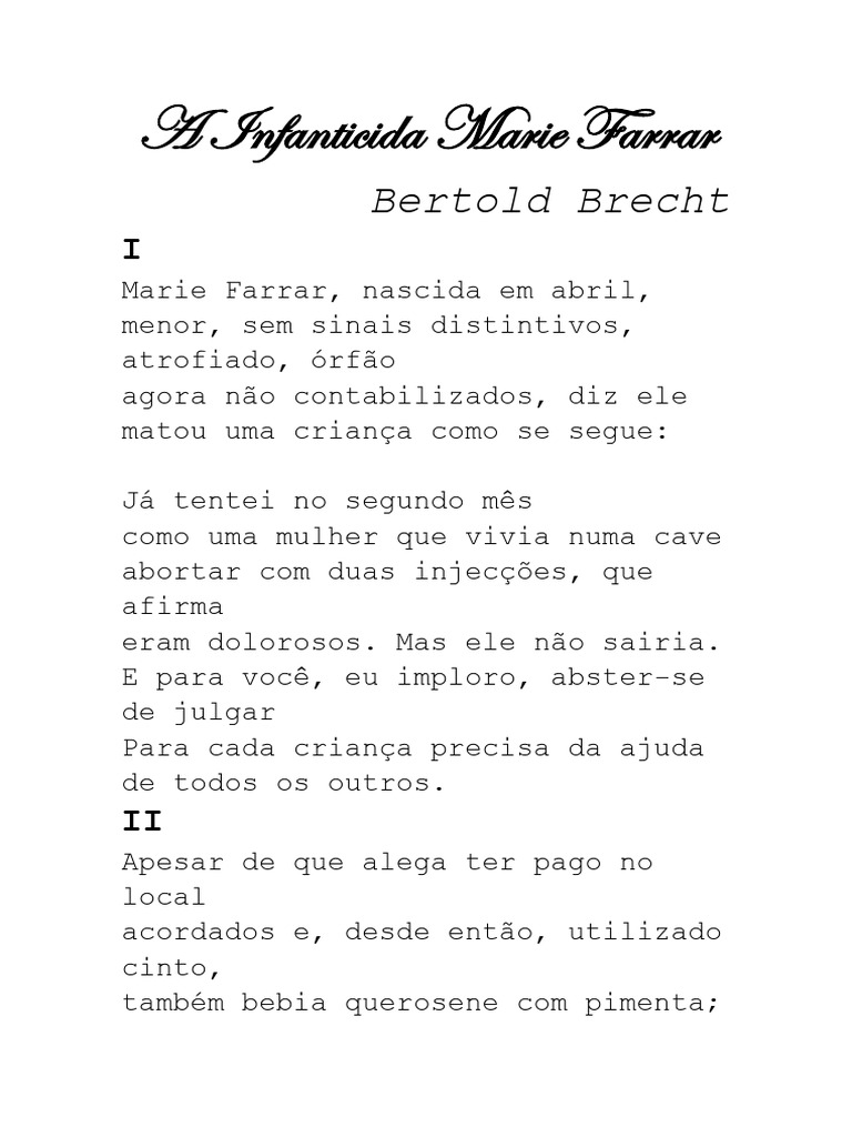 A Infanticida Marie Farrar, Bertold Brecht | PDF